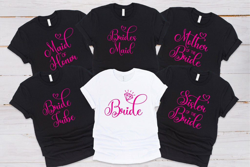Personalised Bride Hen Party T-Shirts Tops Hot Pink Wedding Roles ...